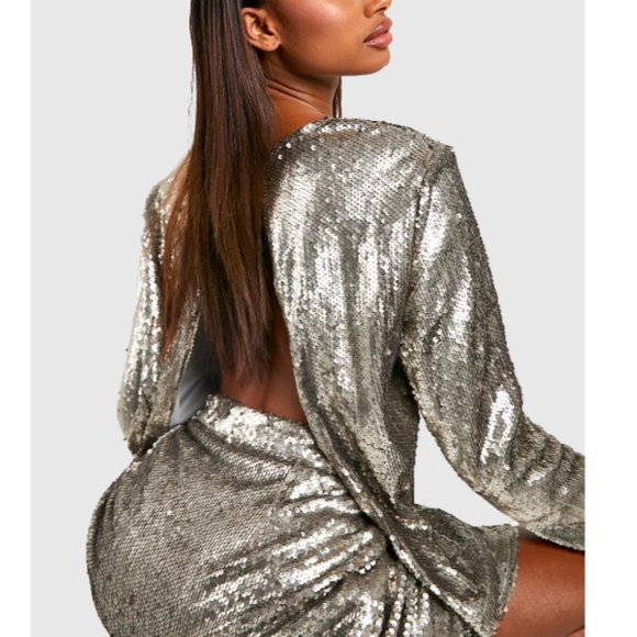 Boohoo | Tops | Nwt Silver Gray Sequin Open Back Top | Poshmark